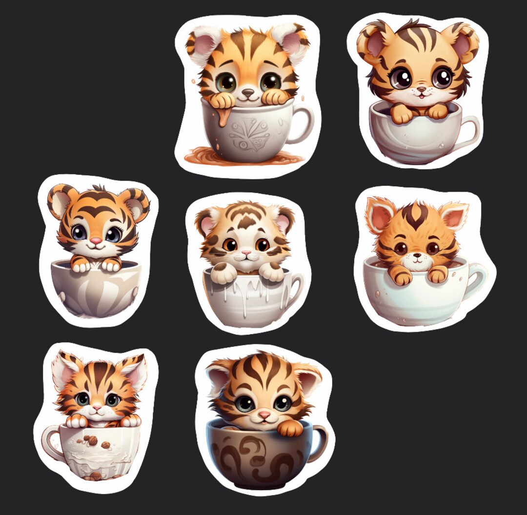 Coffee Cup Tiger Stickers, Set of 21 Stickers, Cub Sticker, Tiger ...