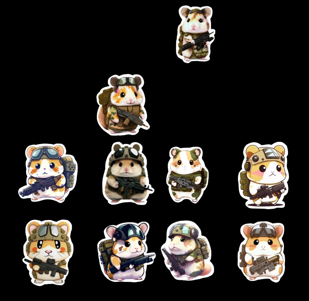 Tactical Hamster Stickers, Military Rifle, Camo, Waterproof, Set of 20 ...