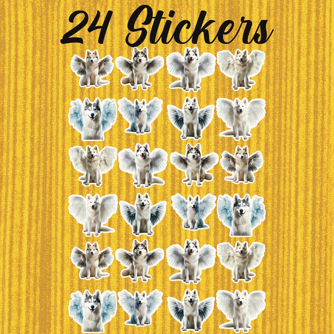 Husky Angel Stickers, Set of 24 Stickers, Heaven Stickers, Angel Wing ...