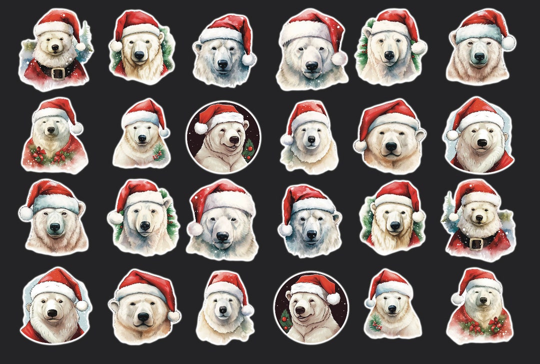 Polar Bear Stickers, Set of 24 Stickers, Christmas Stickers, Journal ...