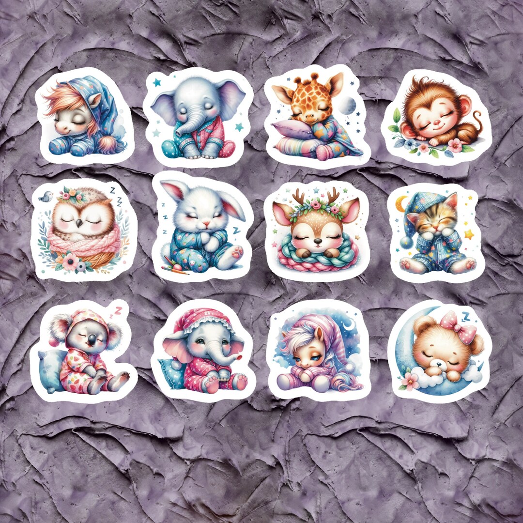 Sleeping Baby Animal Stickers, Set of 24 Stickers, Baby Stickers, Baby ...