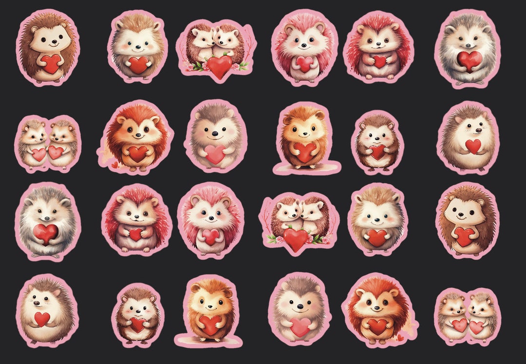 Hedgehog Stickers, Set of 24 Stickers, Journal Sticker, Valentine ...