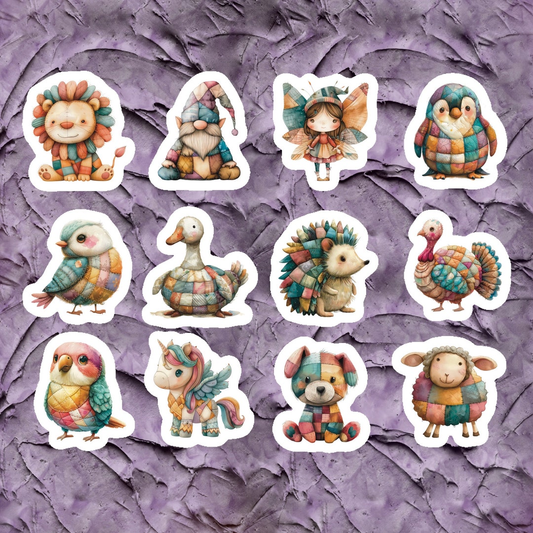 Patchwork Animal Stickers, Set of 24 Stickers, Patchwork Stickers ...