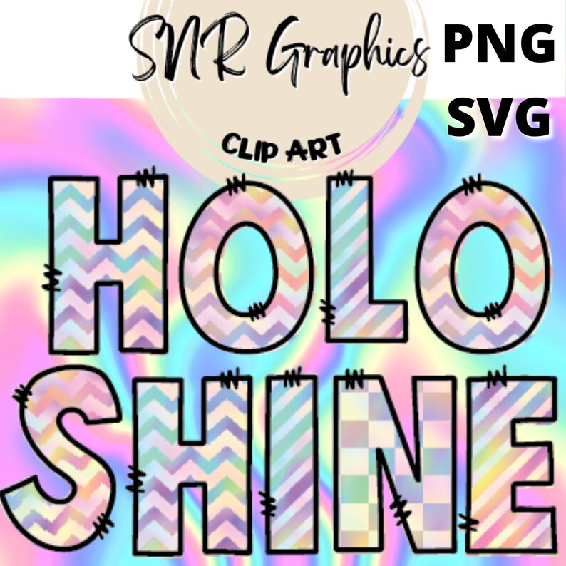 Holo Shine Doodle Letters PNG With Doodle Outline Holographic - Etsy