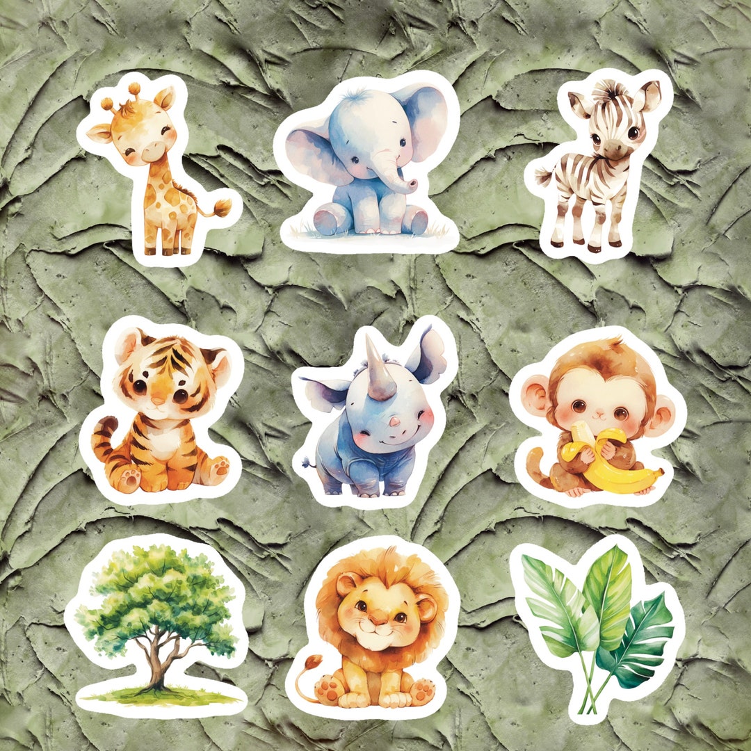 Baby Safari Animal Stickers, Set of 18 Stickers, Baby Animal Stickers ...