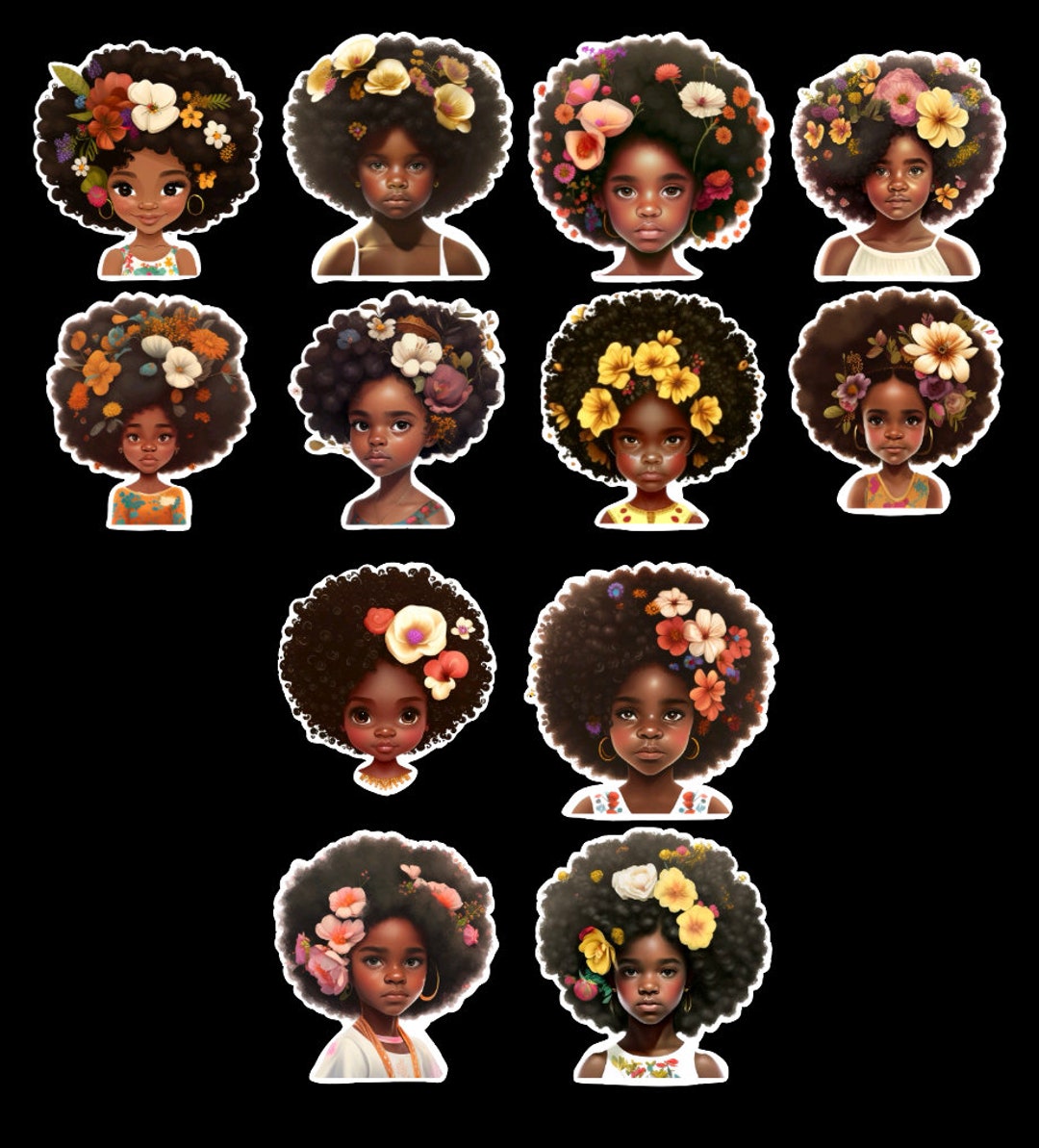 Black Girl Floral Stickers, Afro Girls, Journal Stickers (set of 24) - Etsy