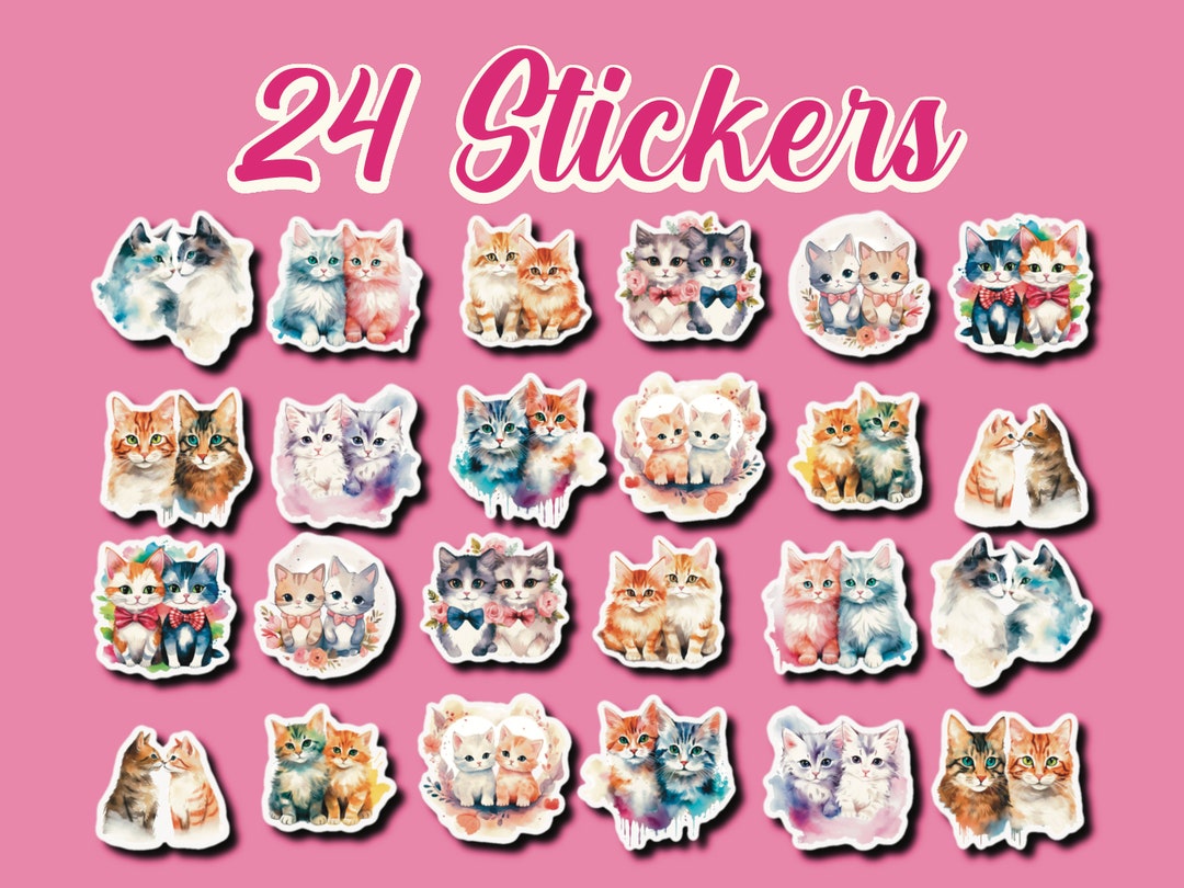 Cat Stickers, Set of 24 Stickers, Love Stickers, Couple Sticker ...
