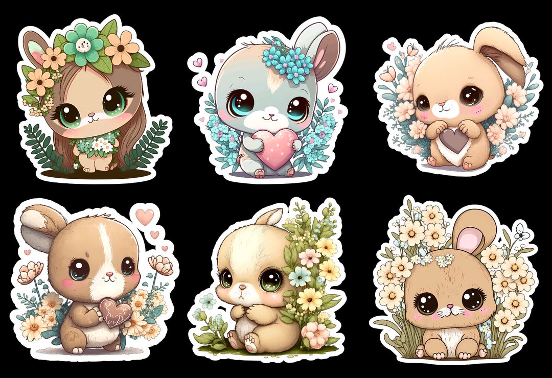 Chibi Bunny, Set of 24 Stickers, Sticker, Journal Sticker, Die Cut ...