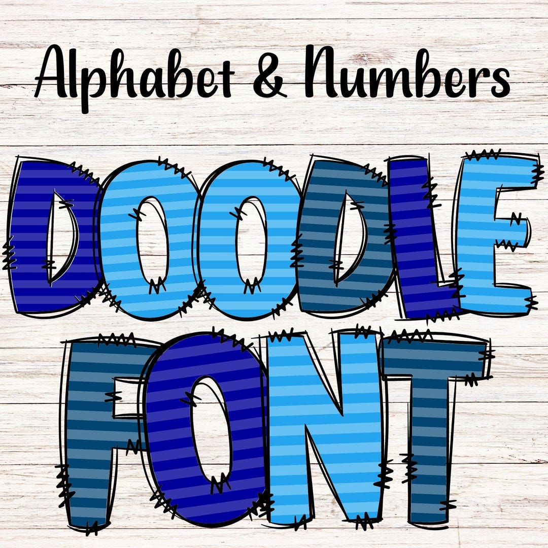 Blue Wide Stripe Doodle Letters PNG With Doodle Outline, Clipart ...