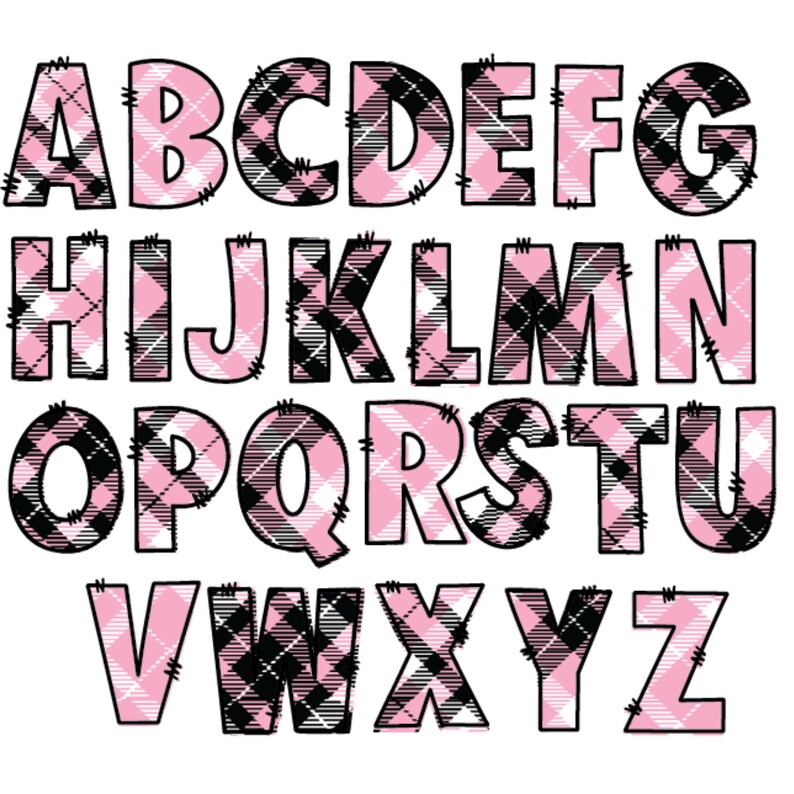 Pink Tartan Doodle Letters PNG With Doodle Outline Plaid Font - Etsy