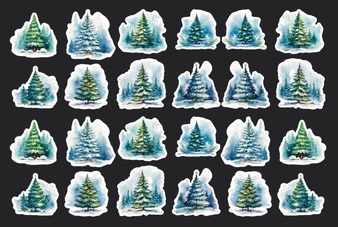 Frosted Tree Stickers, Set of 24 Stickers, Christmas Stickers ...