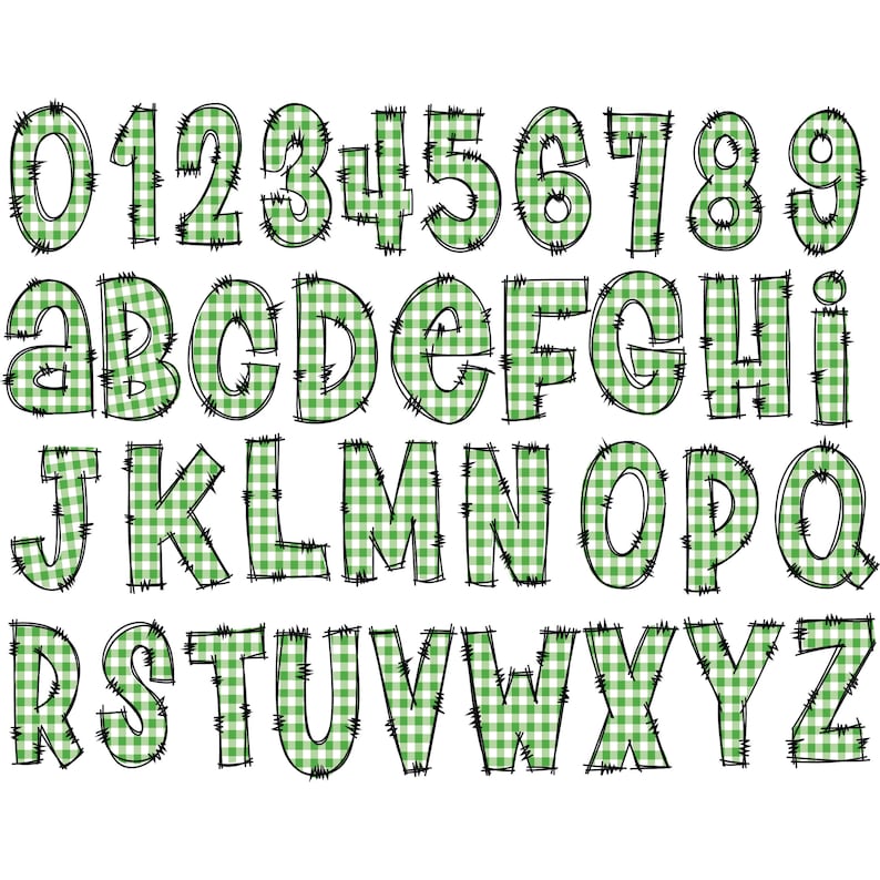 Green Gingham Doodle Letters PNG With Doodle Outline Plaid - Etsy