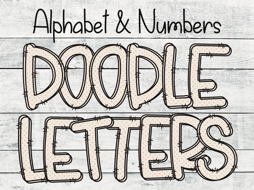 Cream Gold Foil Doodle Letters PNG With Doodle Outline, Christmas ...