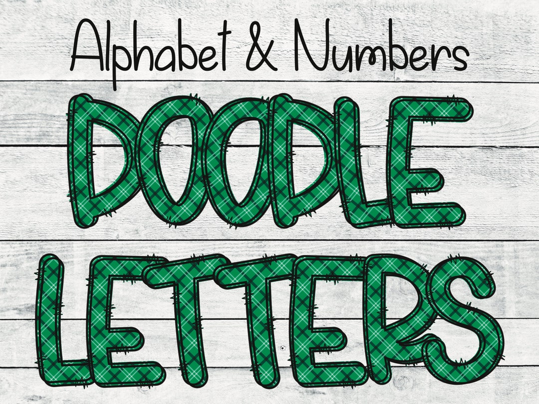 Christmas Green Plaid Doodle Letters PNG With Doodle Outline, Christmas ...