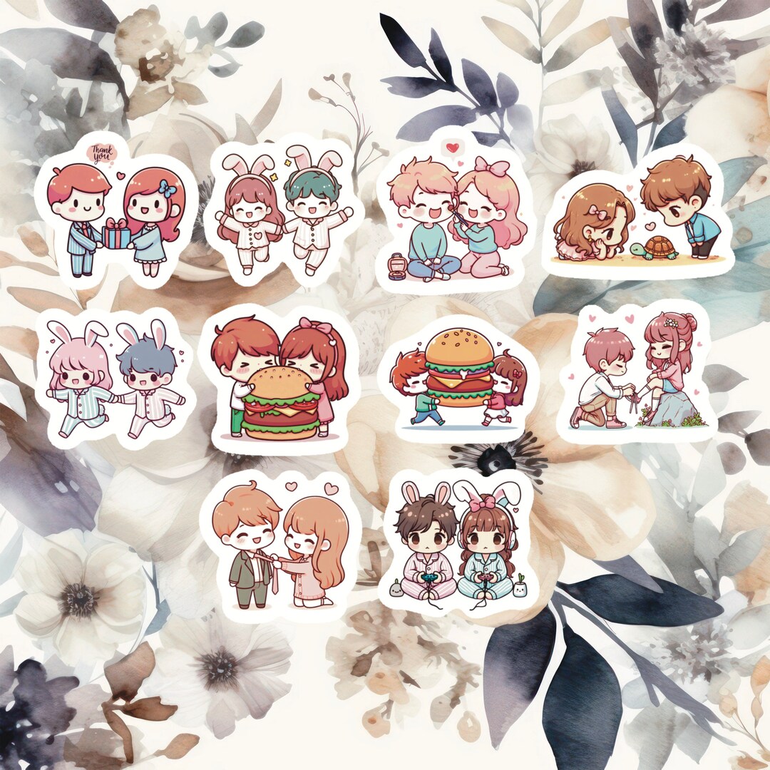 Anime Couple Stickers, Set of 20 Stickers, Anime Stickers, Couple ...