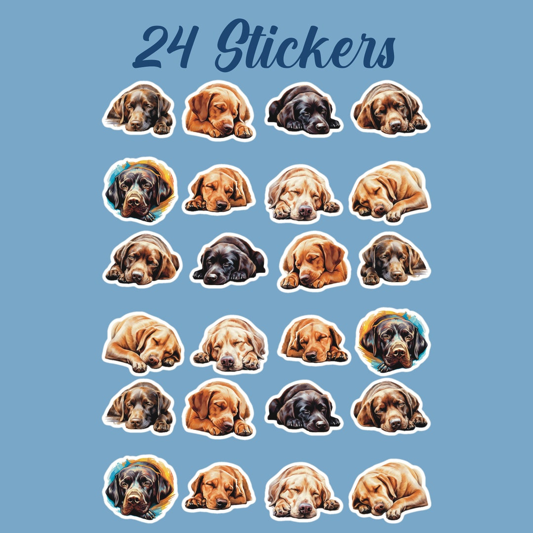 Labrador Stickers, Set 24 Stickers, Sleeping Sticker, Dog Sticker ...