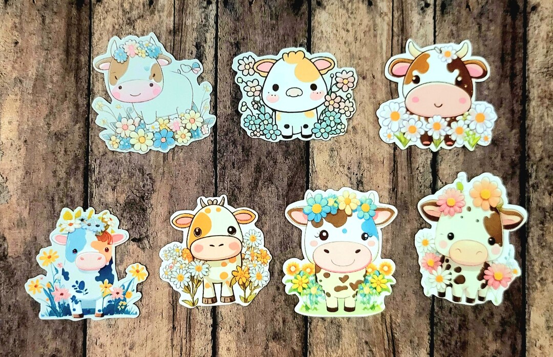 Floral Cow, Set of 21 Sticker, Sticker, Journal Sticker, Die Cut ...