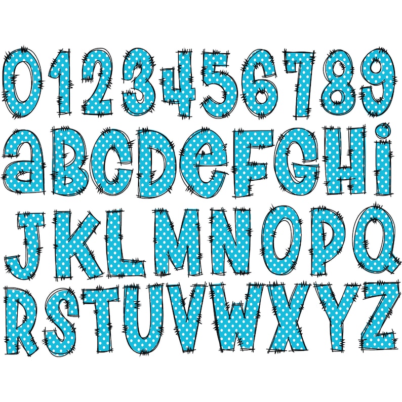 Sky Blue Polka Dot Doodle Letters PNG With Doodle Outline - Etsy