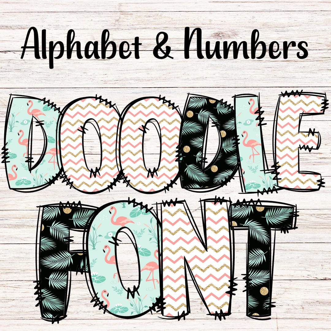Flamingo Doodle Letters PNG With Doodle Outline, Tropical Clipart ...