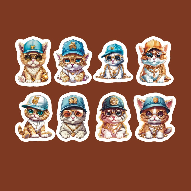 Gangster Cat Stickers, Set of 24 Stickers, Cat Sticker, Gangster ...
