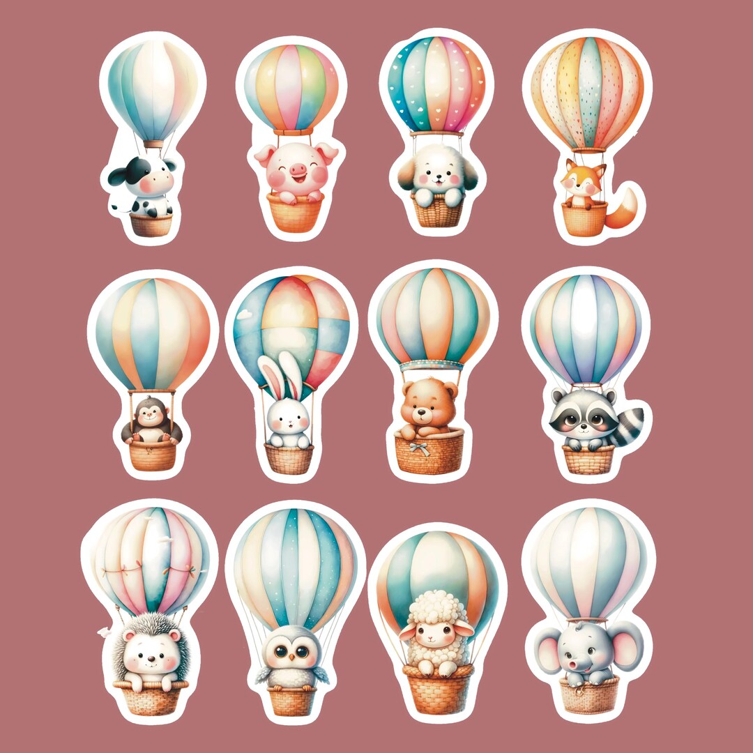 Hot Air Balloon Stickers, Set 24 Stickers, Scrapbook Stickers ...