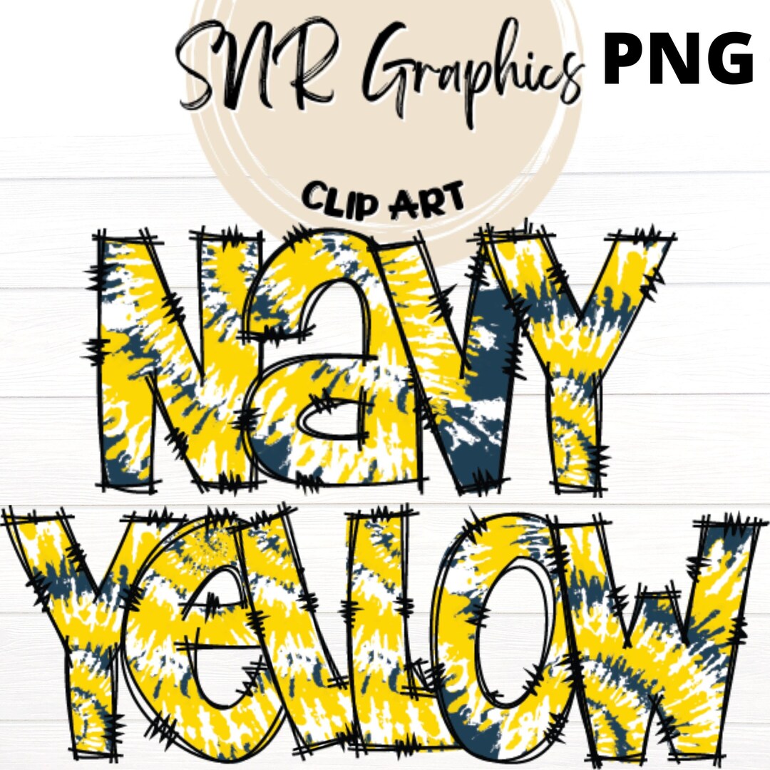 Navy, Yellow Tie Dye Doodle Letter PNG With Doodle Outline, Hippie Font ...