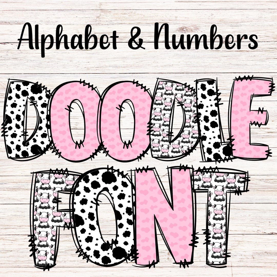 Cow Print Doodle Letters PNG With Doodle Outline, Farm Clipart Alphabet ...