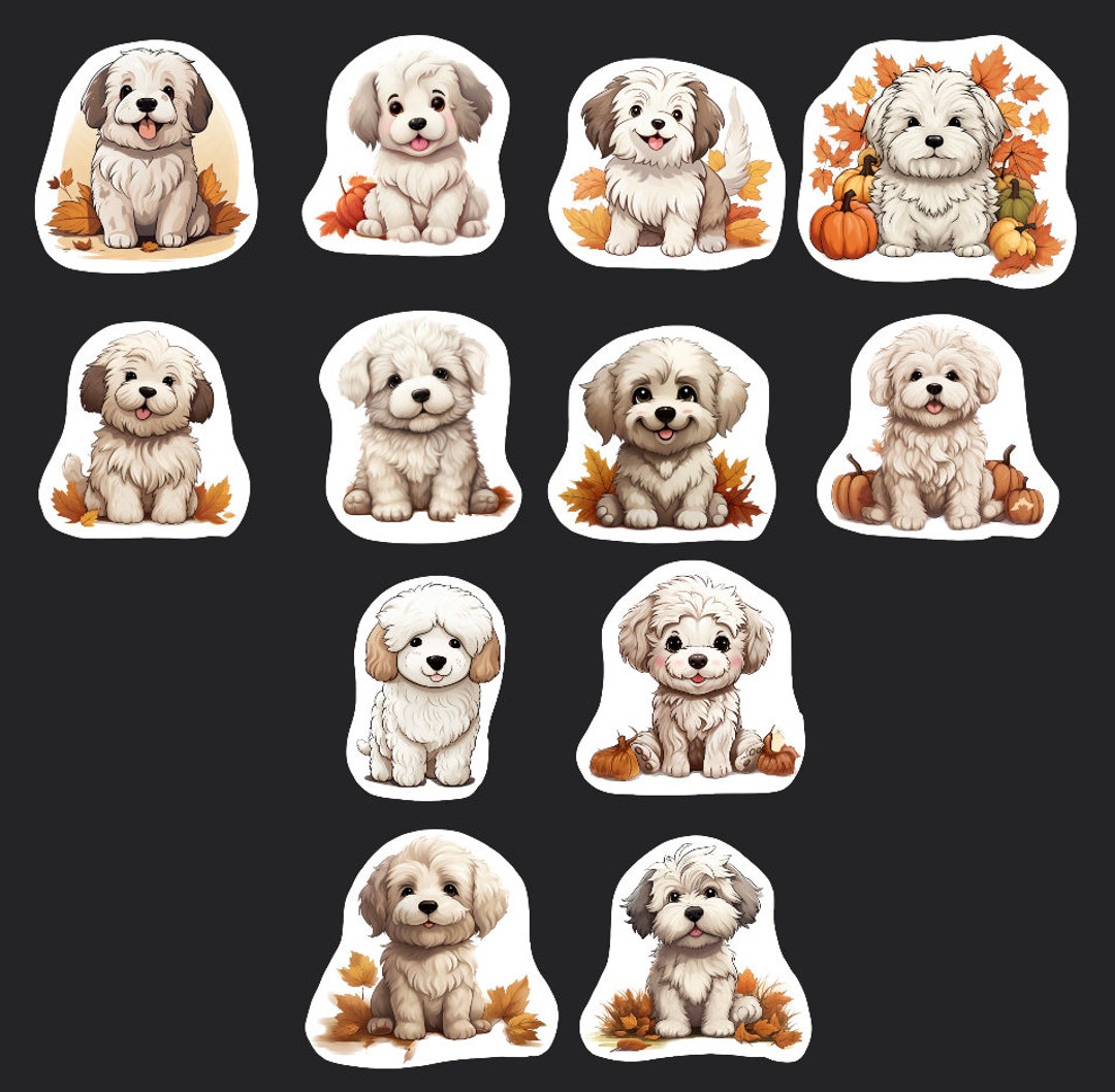 Fall Old English Sheepdog Stickers, Set 24 Stickers, Dog Sticker ...