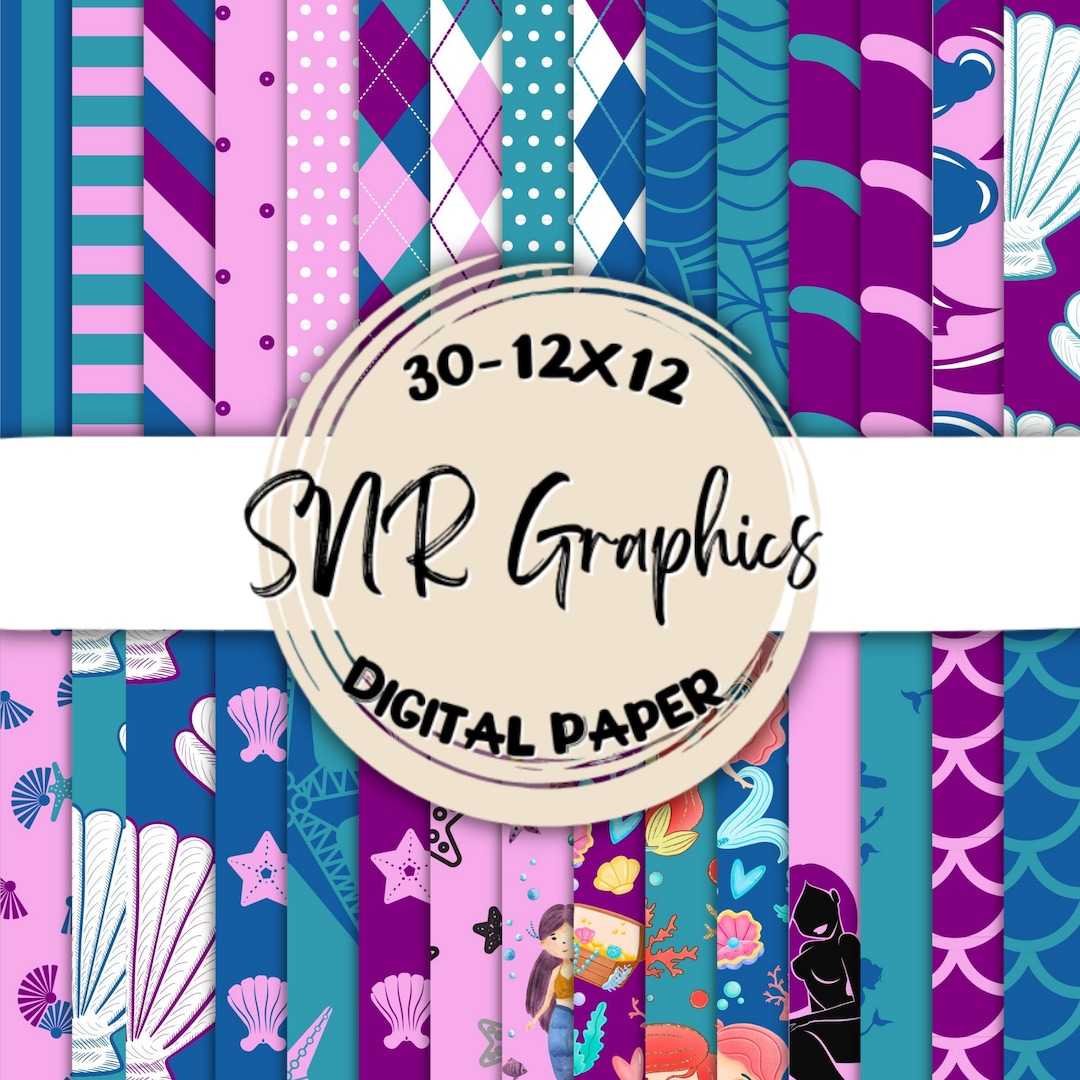 Little Mermaid Digital Paper Bundle 12X12, Scrapbook Paper, Wallpaper ...