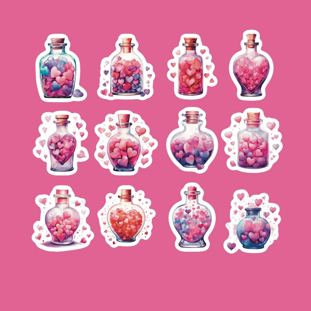 Valentine Potion Bottle Stickers, Set of 24 Stickers, Valentine ...