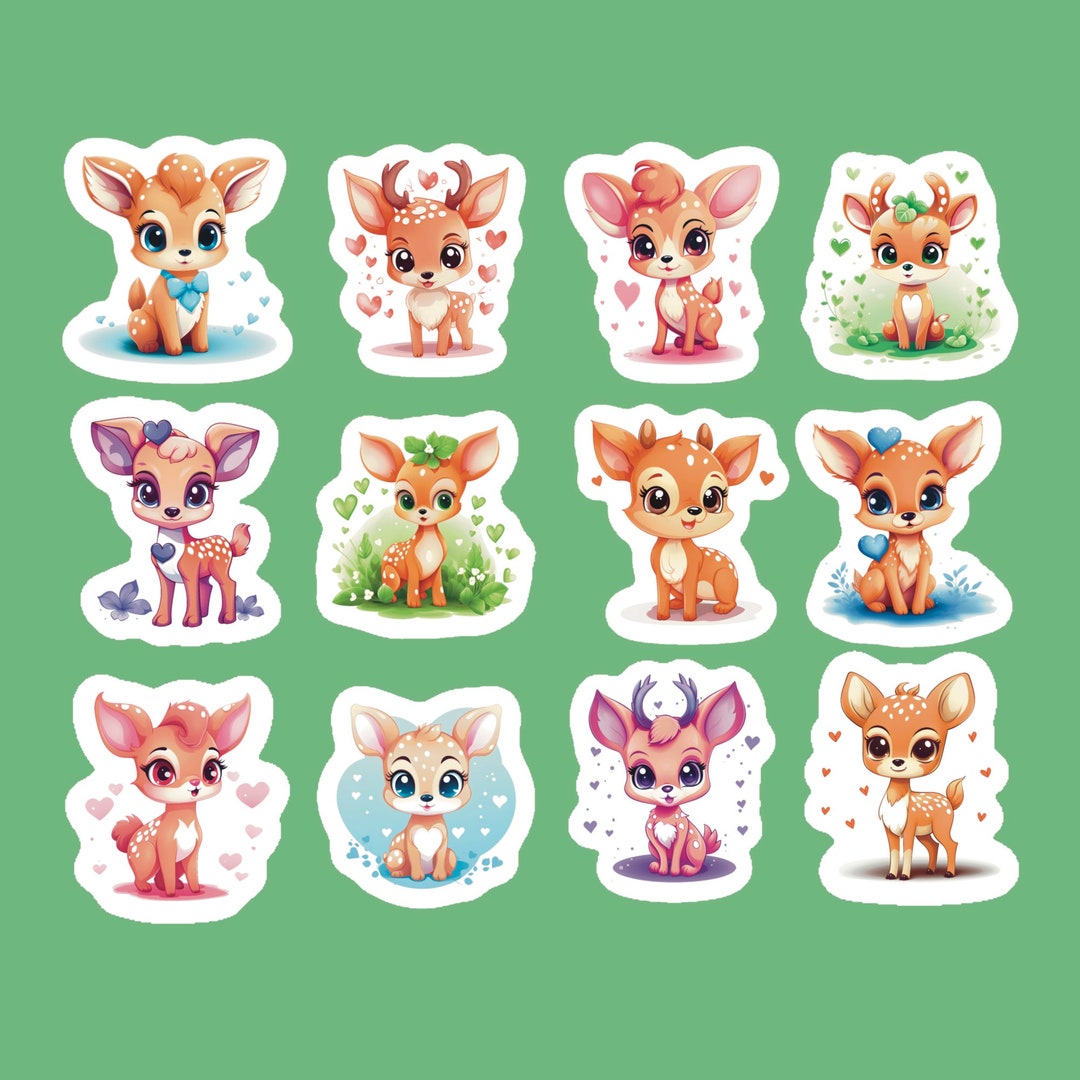 Cute Deer Stickers, Set of 24 Stickers, Wildlife Stickers, Fawn ...