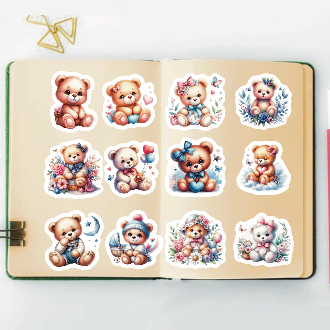 Cute Teddy Bear Stickers, Set of 24 Stickers, Teddy Bear Stickers, Bear ...