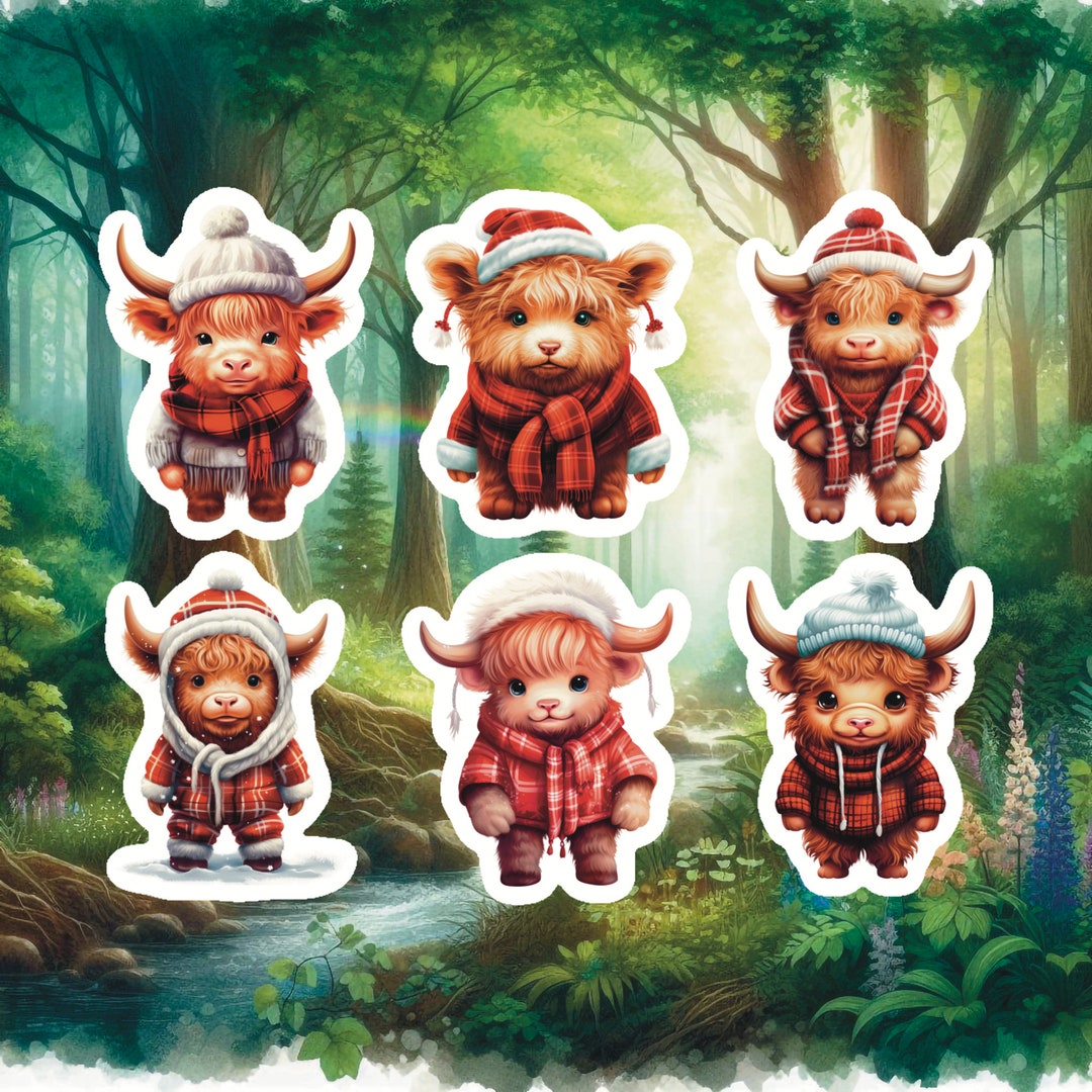 Flannel Highland Cow Stickers, Set 18 Stickers, Highland Cow Stickers ...