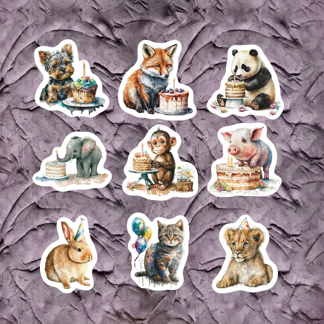Birthday Animal Stickers, Set of 18 Stickers, Animal Stickers, Birthday ...