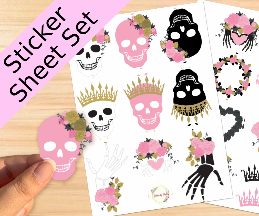 Pretty Skull Skeleton Sticker Sheets Halloween Planner - Etsy