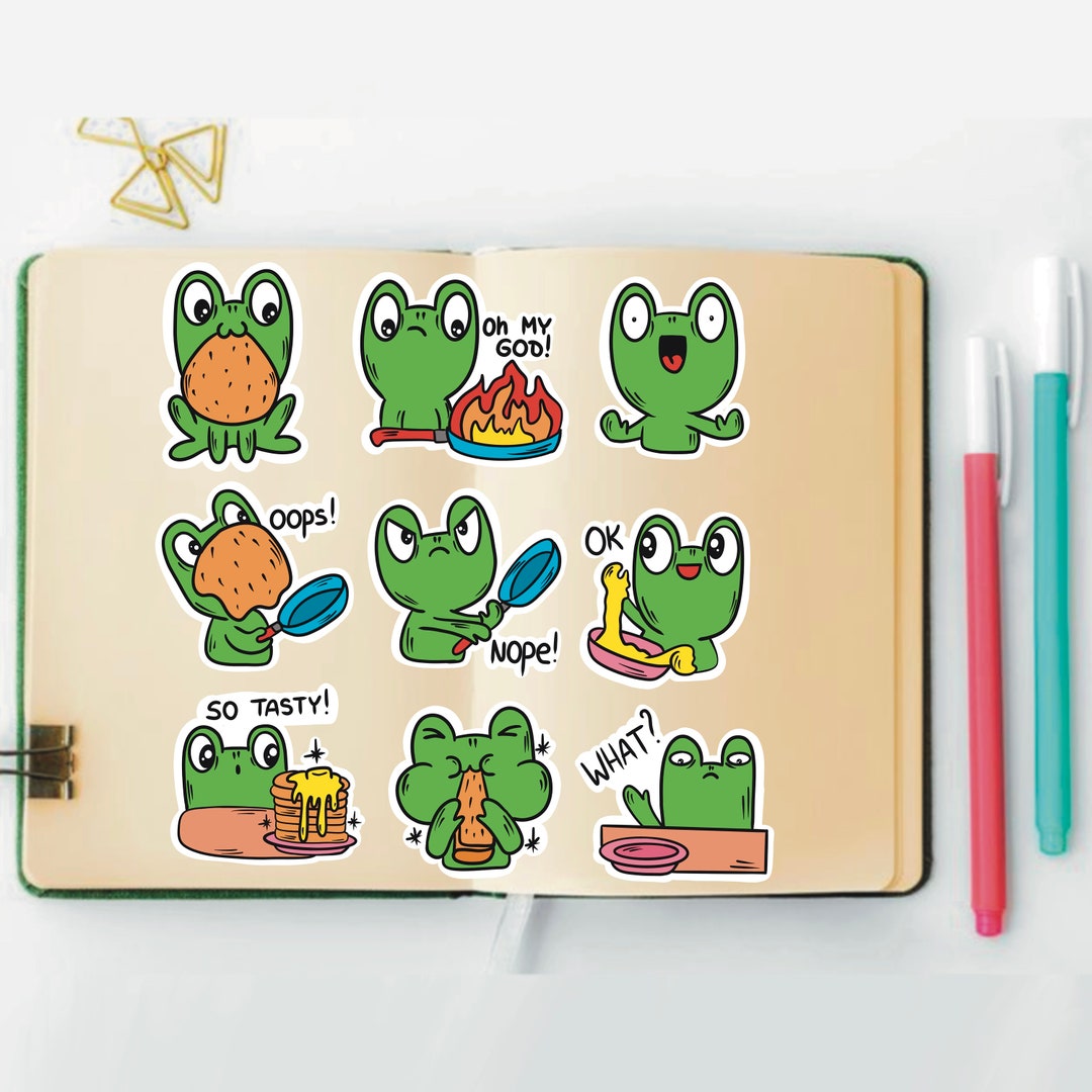 Funny Frog Stickers, Set of 18 Stickers, Frog Stickers, Cute Frog ...
