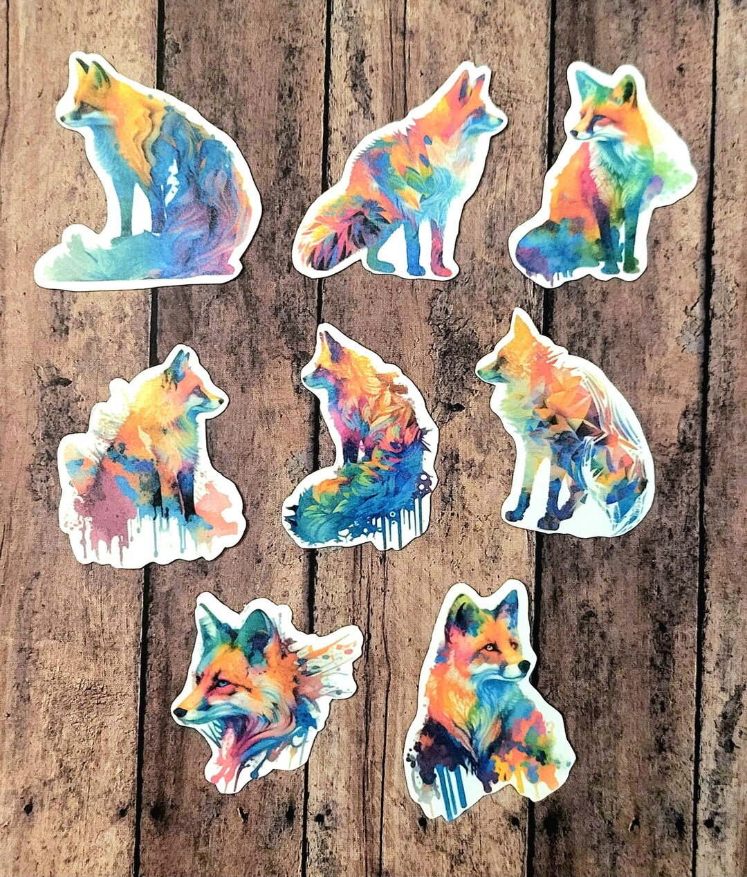 Fox Tie Dye, Set of 24 Stickers, Sticker, Die Cut Sticker, Watercolor ...