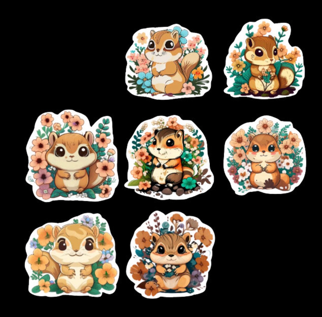 Floral Squirrel, Set of 21 Sticker, Sticker, Journal Sticker, Die Cut ...