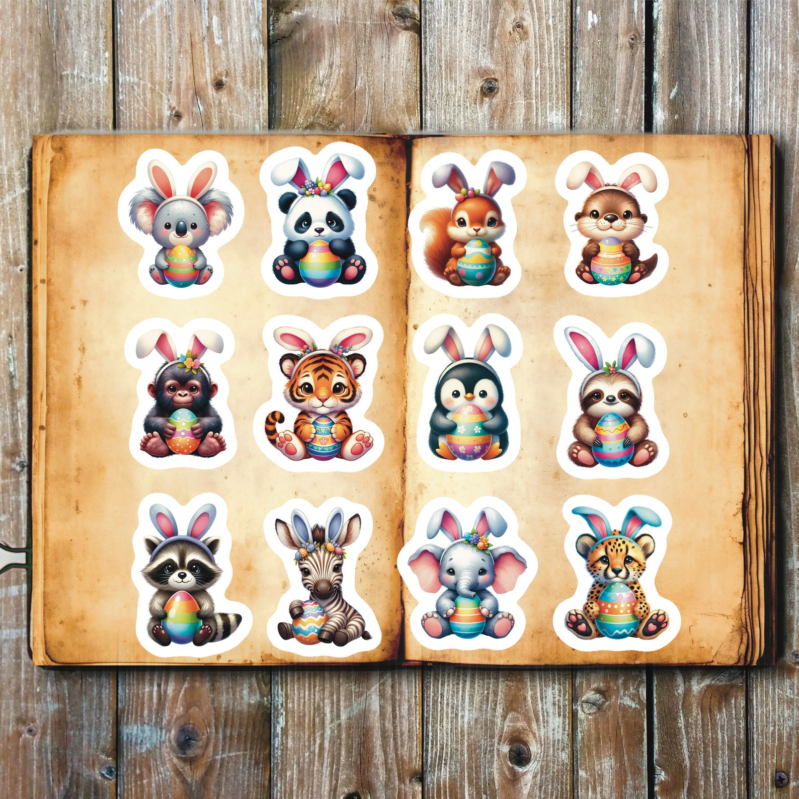 Animals With Bunny Ears Stickers, Set 24 Stickers, Animals, Bunny ...