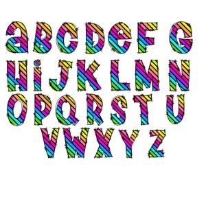 Neon Diagonal Stripe Doodle Letter PNG With Doodle Outline, 80's ...