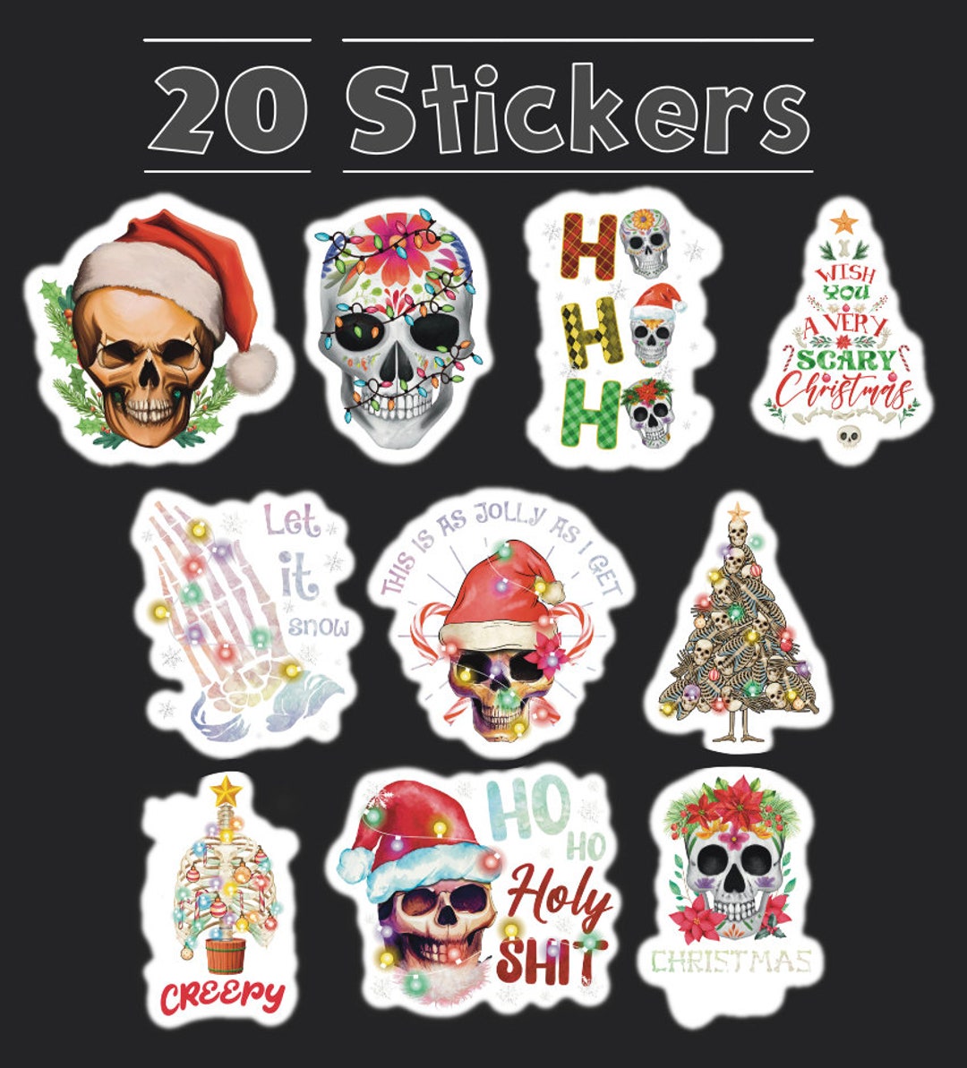 Spooky Christmas Stickers, Set of 20 Stickers, Christmas Stickers ...