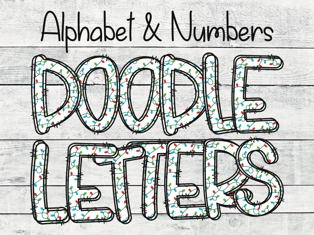 Christmas Lights Doodle Letters PNG With Doodle Outline, Christmas ...