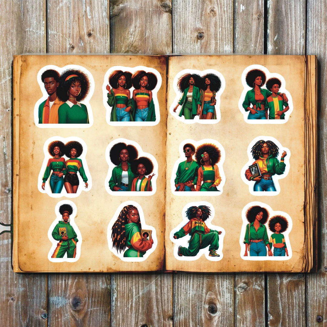 Jamaican Stickers, Set of 24 Stickers, Jamaican Family Stickers, Black ...