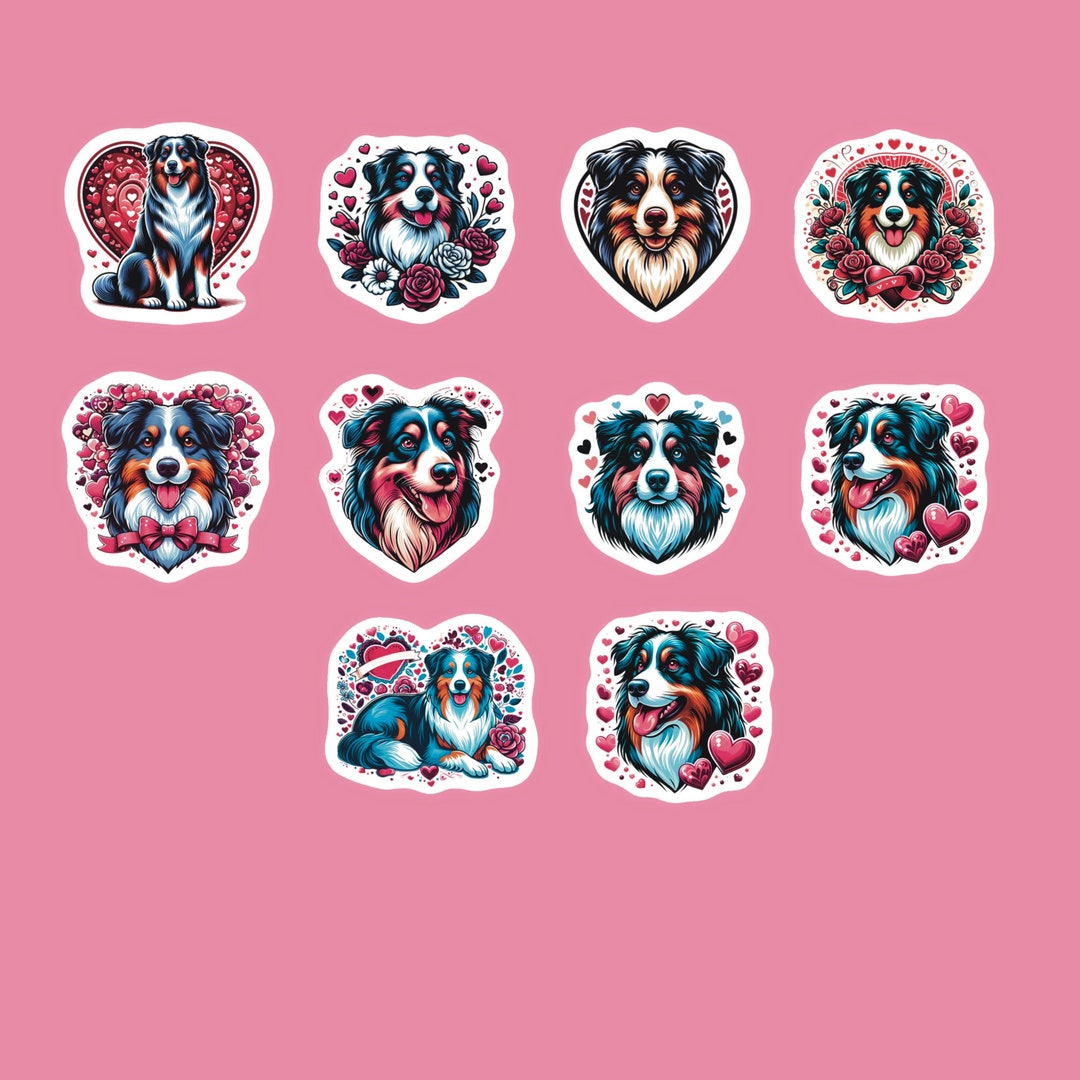 Australian Shepherd Stickers, Set of 20 Stickers, Aussie Stickers, Love ...