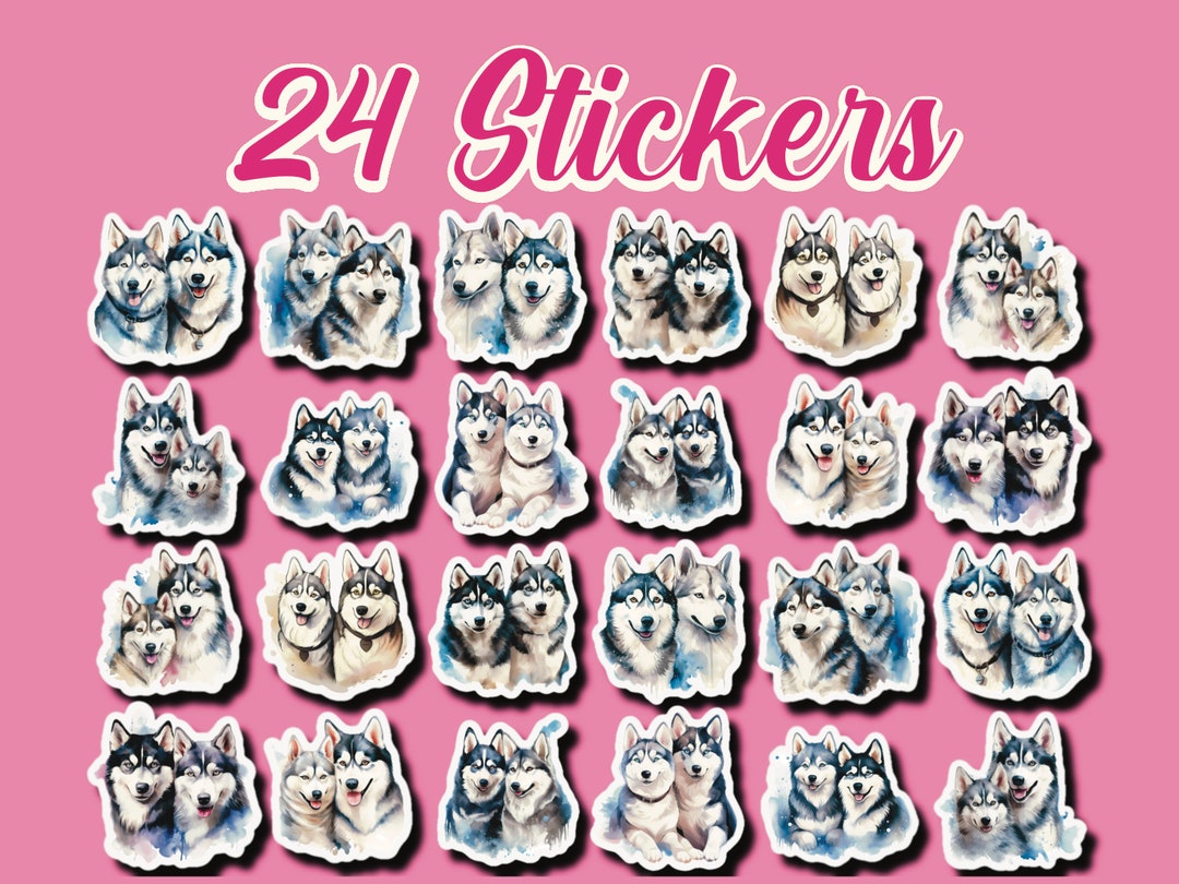 Husky Stickers, Set 24 Stickers, Love Stickers, Couple Sticker, Dog ...