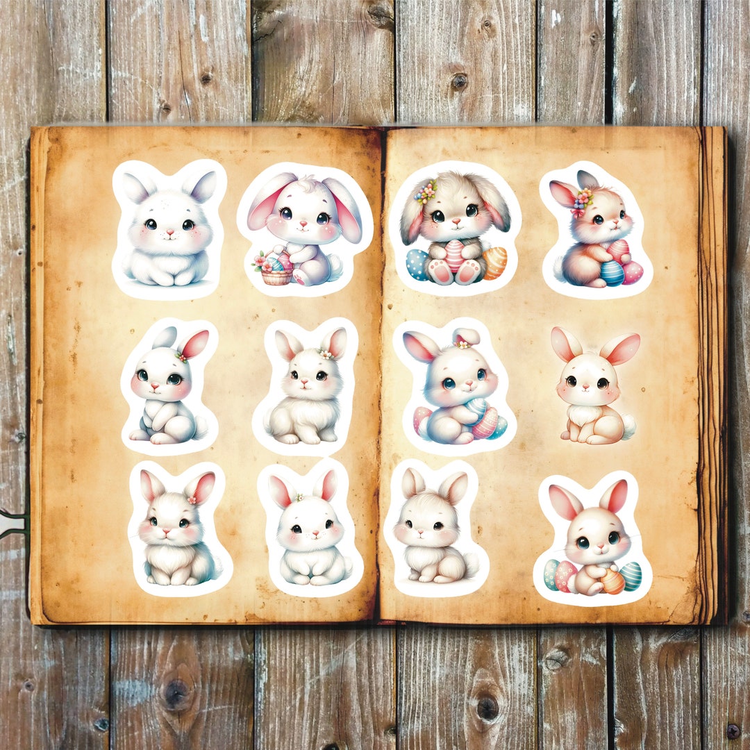 Cute Bunny Stickers, Set of 24 Stickers, Bunnies, Bunny Stickers ...
