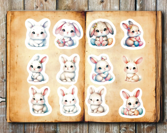 Cute Bunny Stickers, Set of 24 Stickers, Bunnies, Bunny Stickers ...