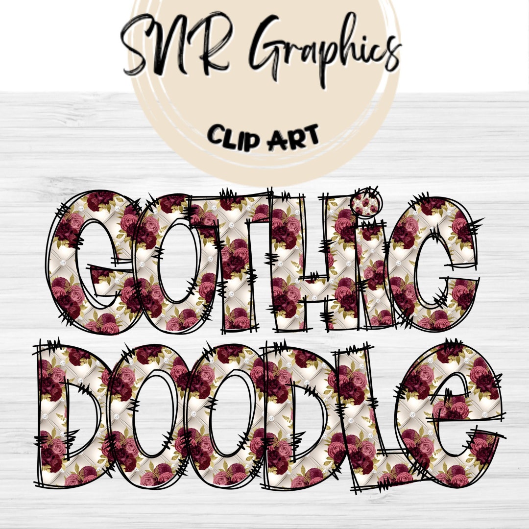 Gothic Flower Doodle Letter PNG With Doodle Outline, Halloween Clipart ...