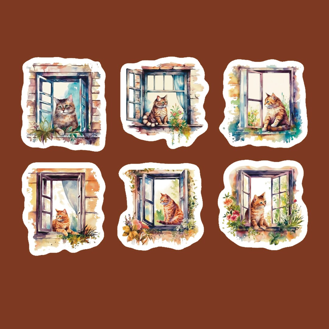 Cats in the Window Stickers, Set of 18 Stickers, Cat Sticker, Window ...