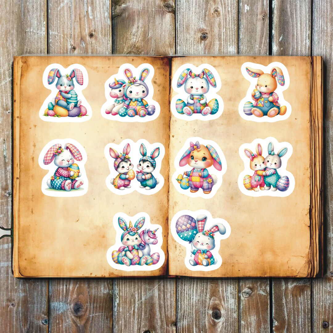 Patchwork Rabbit Stickers, Set of 20 Stickers, Easter Stickers, Bunny ...